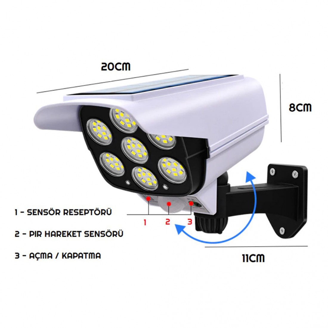 Kamera Görünümlü Güneş Panelli Lamba Hareket Sensörlü Uzaktan Kumandalı ...